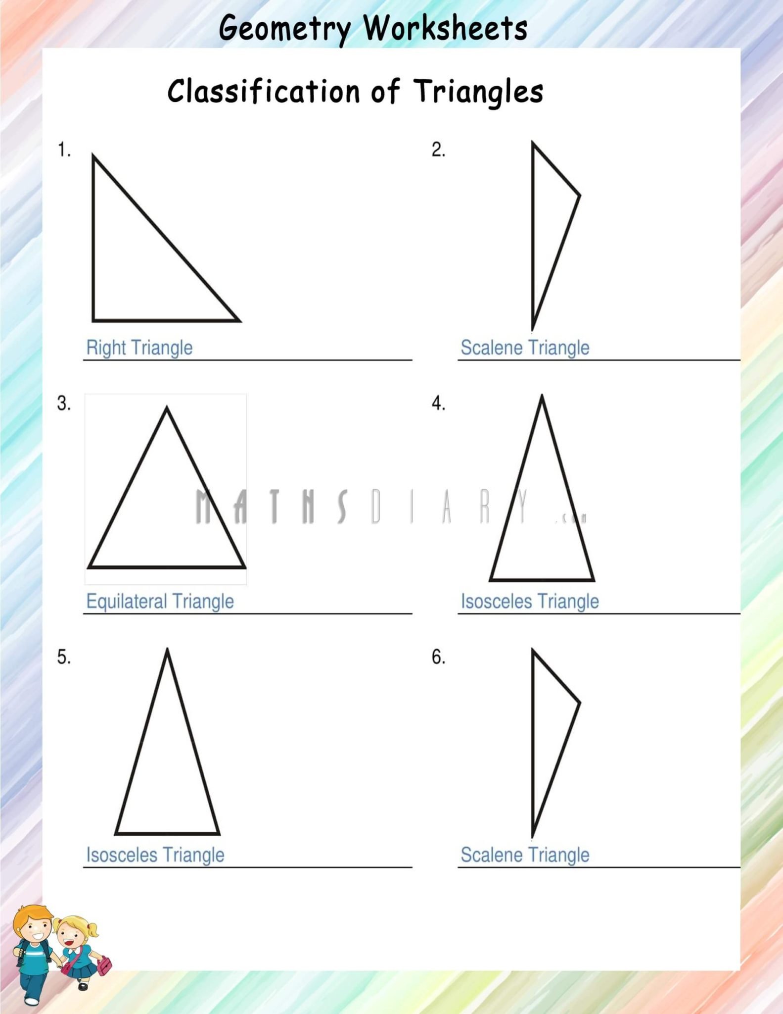 Types of triangles worksheets - Math Worksheets - MathsDiary.com