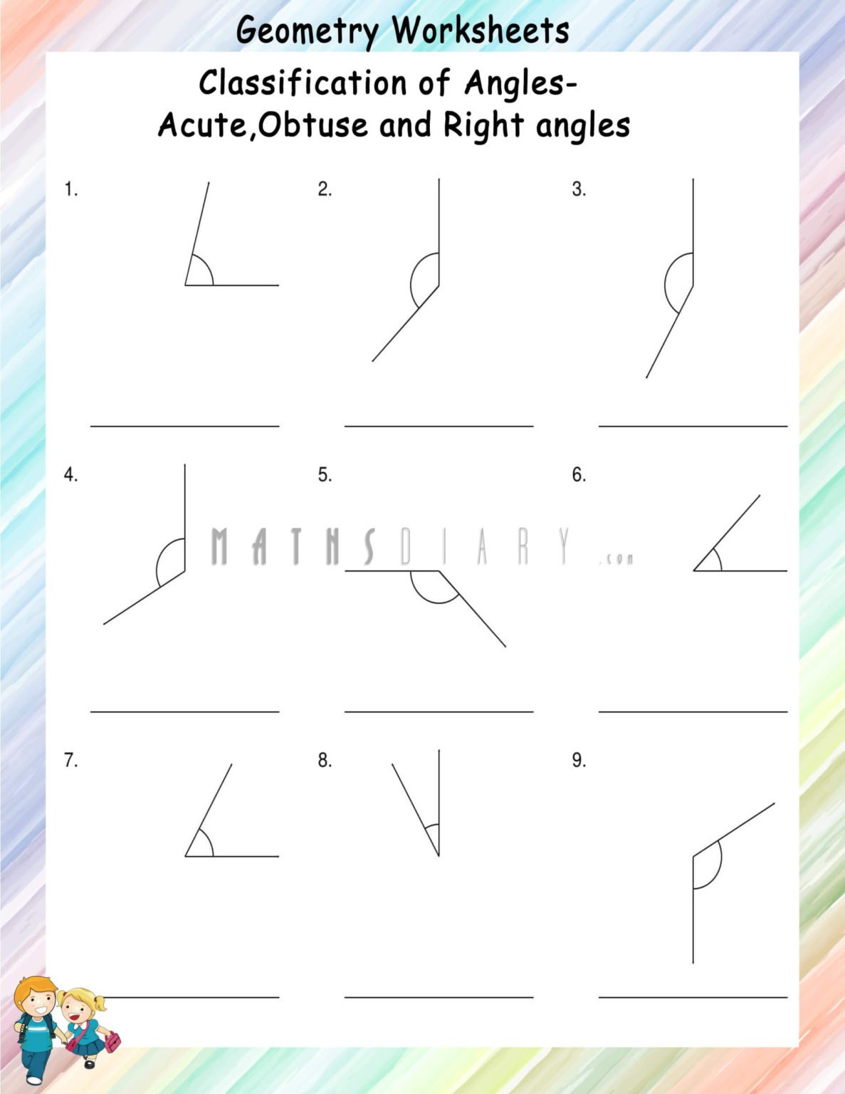 Classification of angles worksheets - Math Worksheets - MathsDiary.com