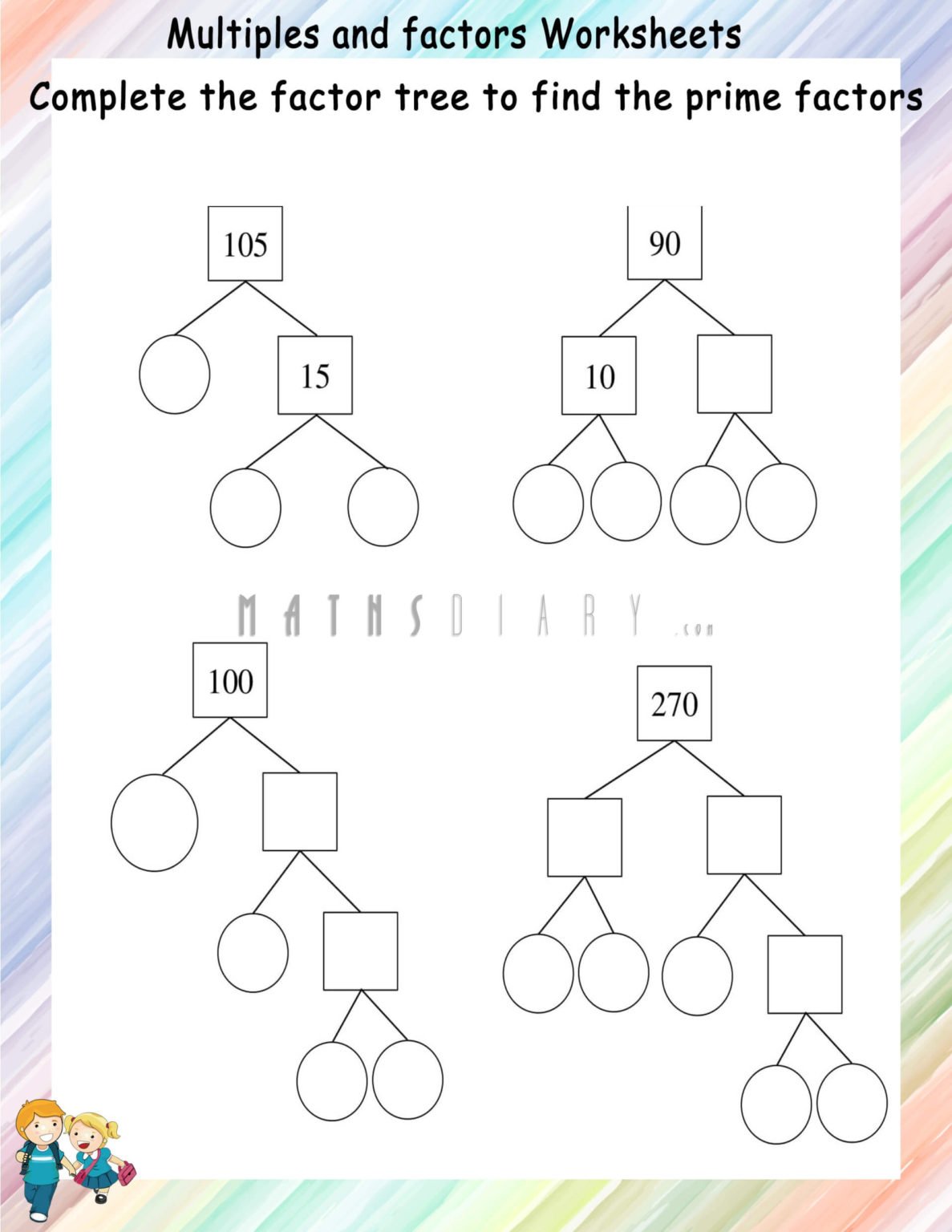 Factor Tree Worksheets - Math Worksheets - MathsDiary.com