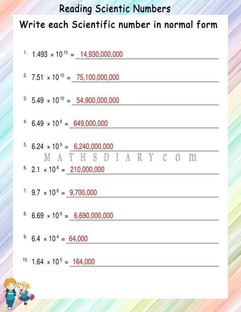 Converting Scientific numbers in normal form worksheets - Math ...