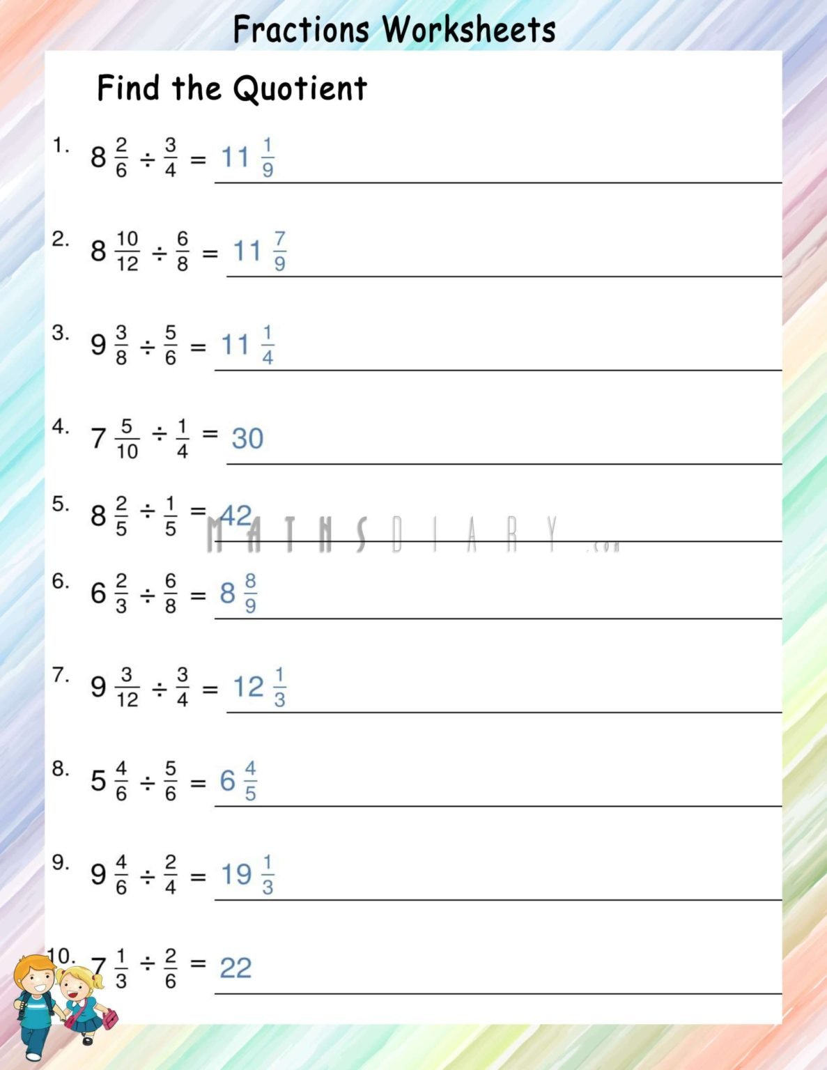 Dividing mixed number by fractions worksheets - Math Worksheets ...