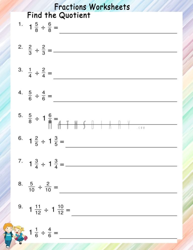 Division of fractions worksheets - Math Worksheets - MathsDiary.com