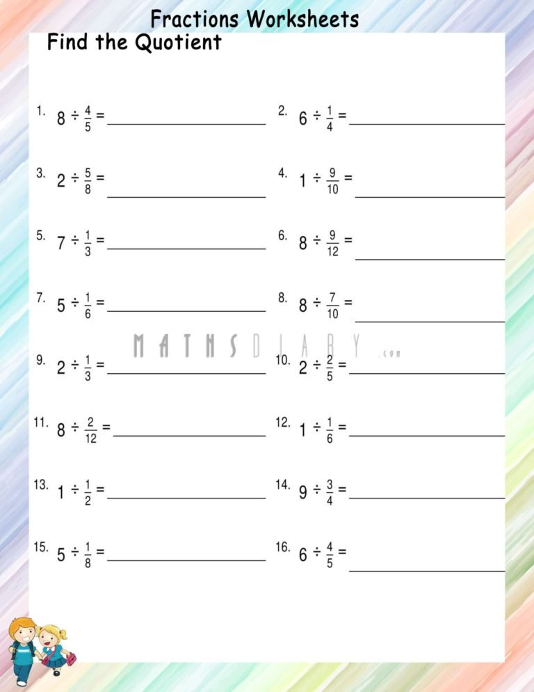 Division of whole number by proper fraction worksheets - Math ...