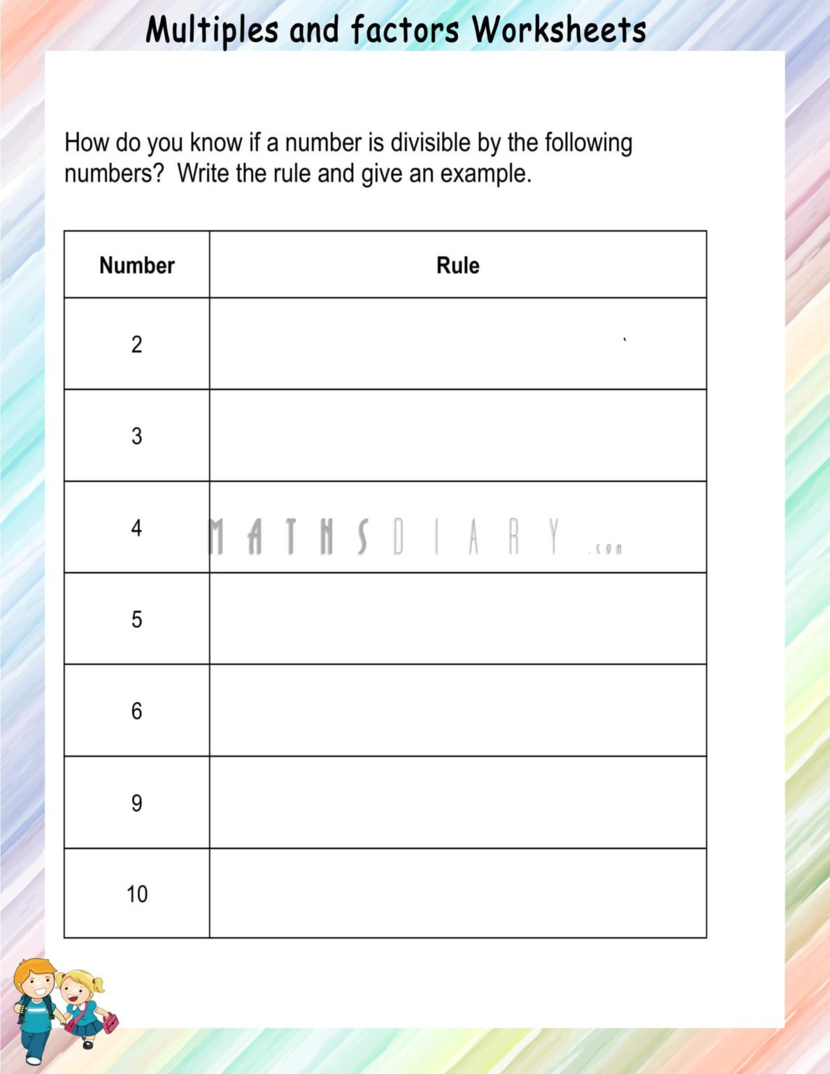 Divisibility Rules Worksheets - Math Worksheets - MathsDiary.com