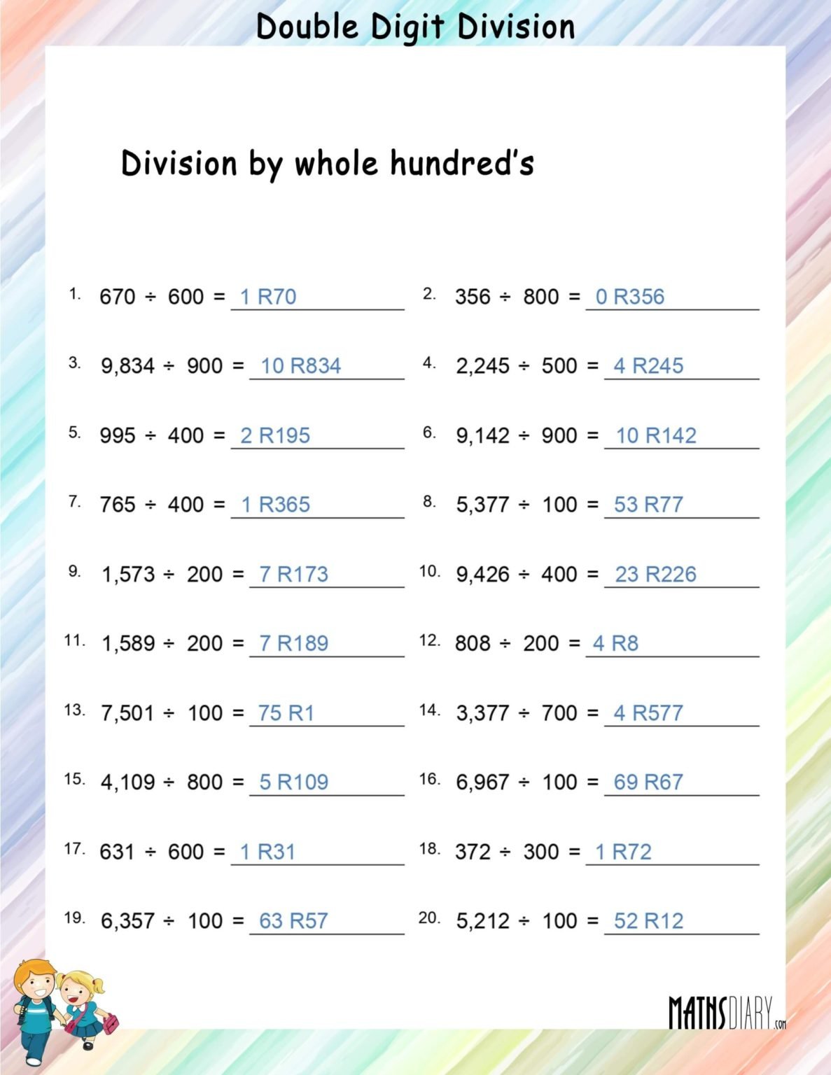 Division by 100’s Worksheets - Math Worksheets - MathsDiary.com