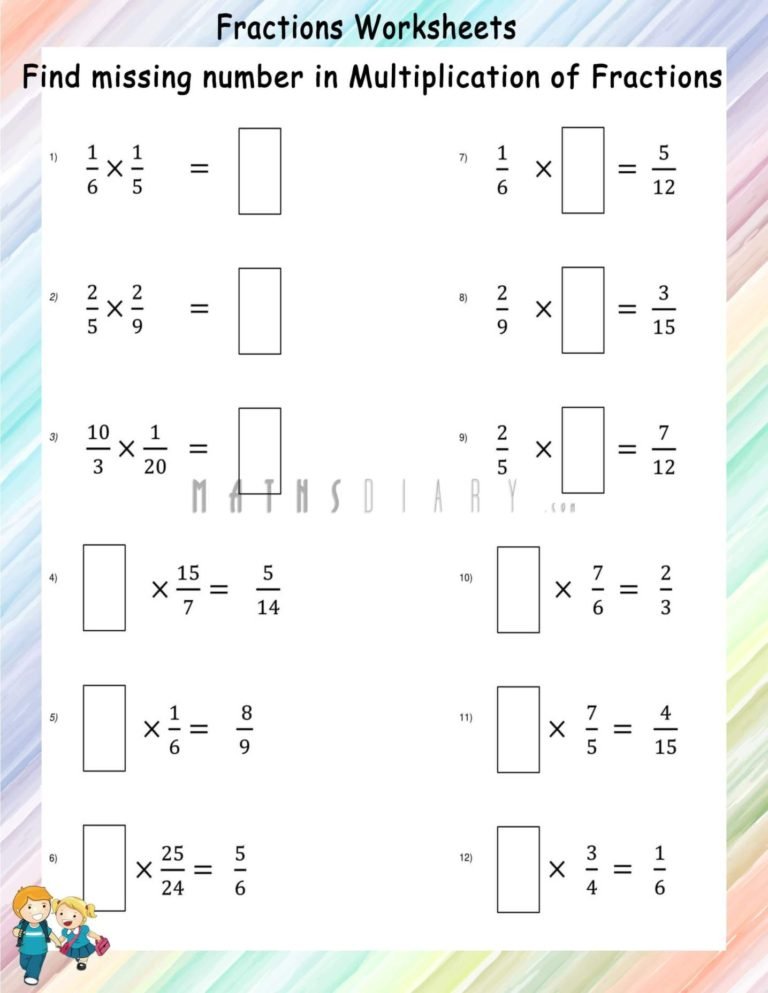 Multiplying fractions with missing factors - Math Worksheets ...