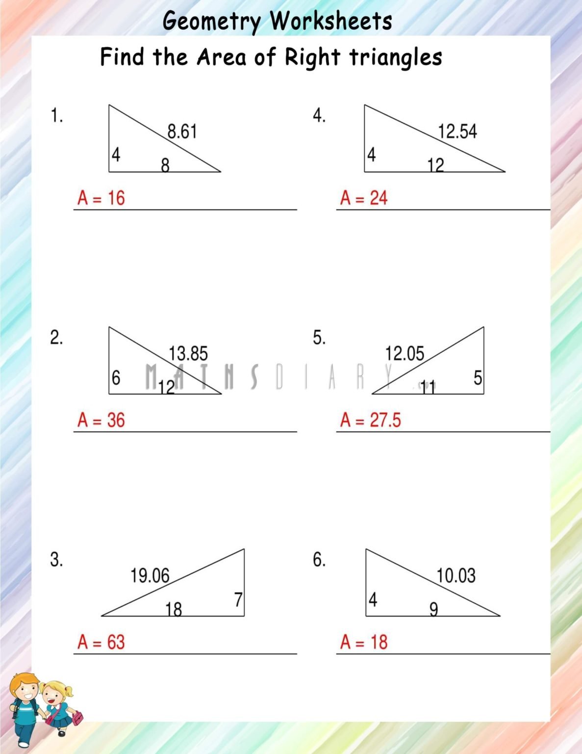 Finding Area of right triangles worksheets - Math Worksheets ...