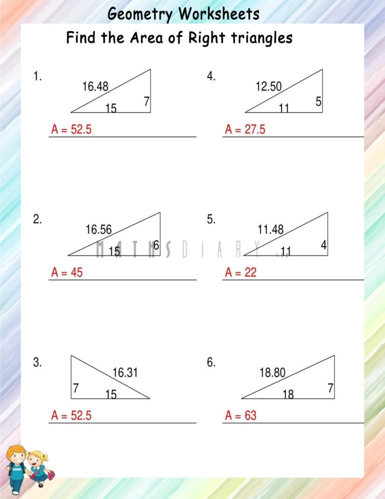 Finding Area of right triangles worksheets - Math Worksheets ...