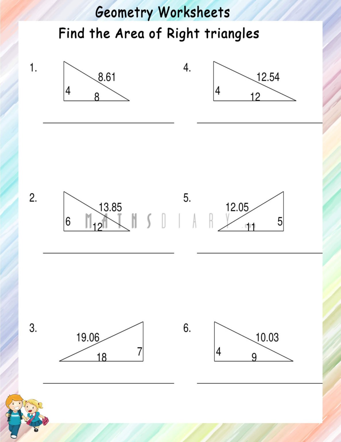 Finding Area of right triangles worksheets - Math Worksheets ...