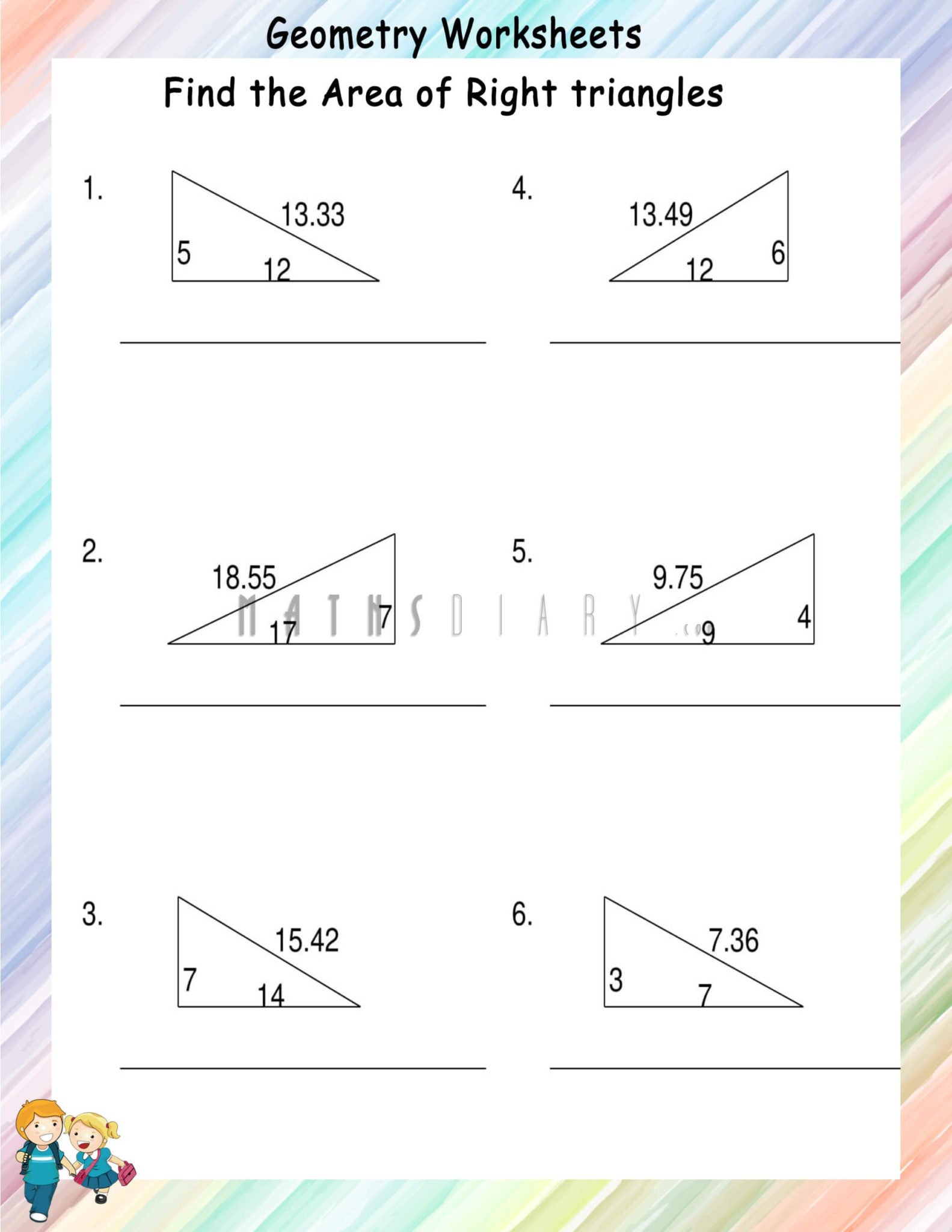 Finding Area of right triangles worksheets - Math Worksheets ...