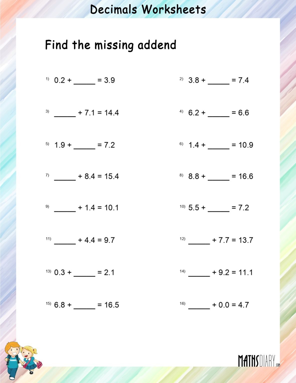 Find the missing number in addition of Decimal numbers - Math ...
