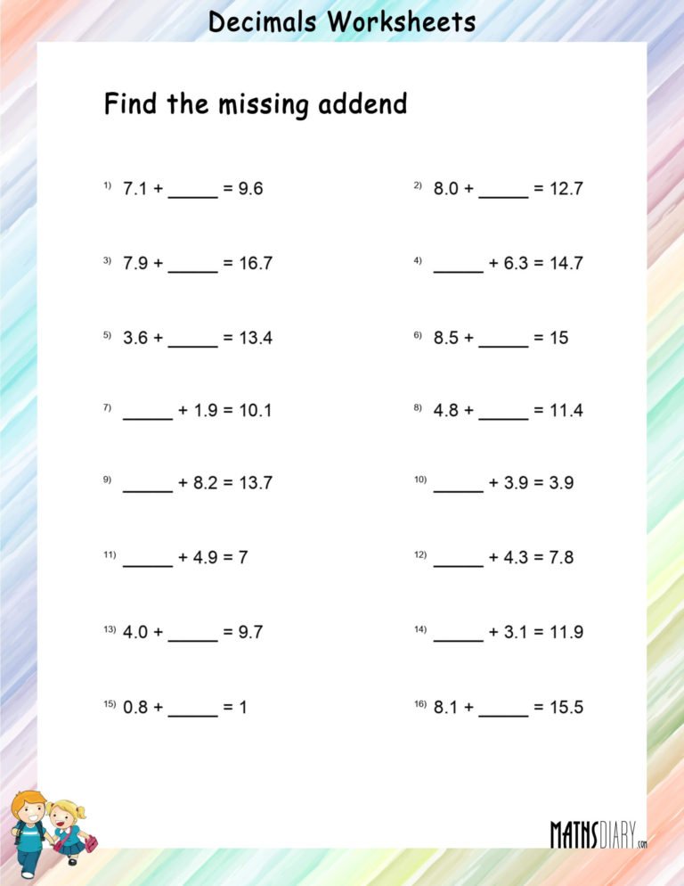 Find the missing addend in addition of Decimal numbers - Math ...