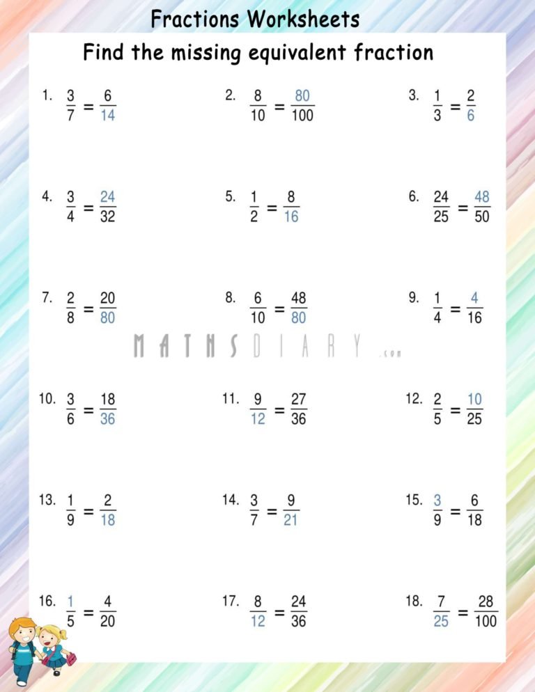 Finding missing equivalent fraction - Math Worksheets - MathsDiary.com