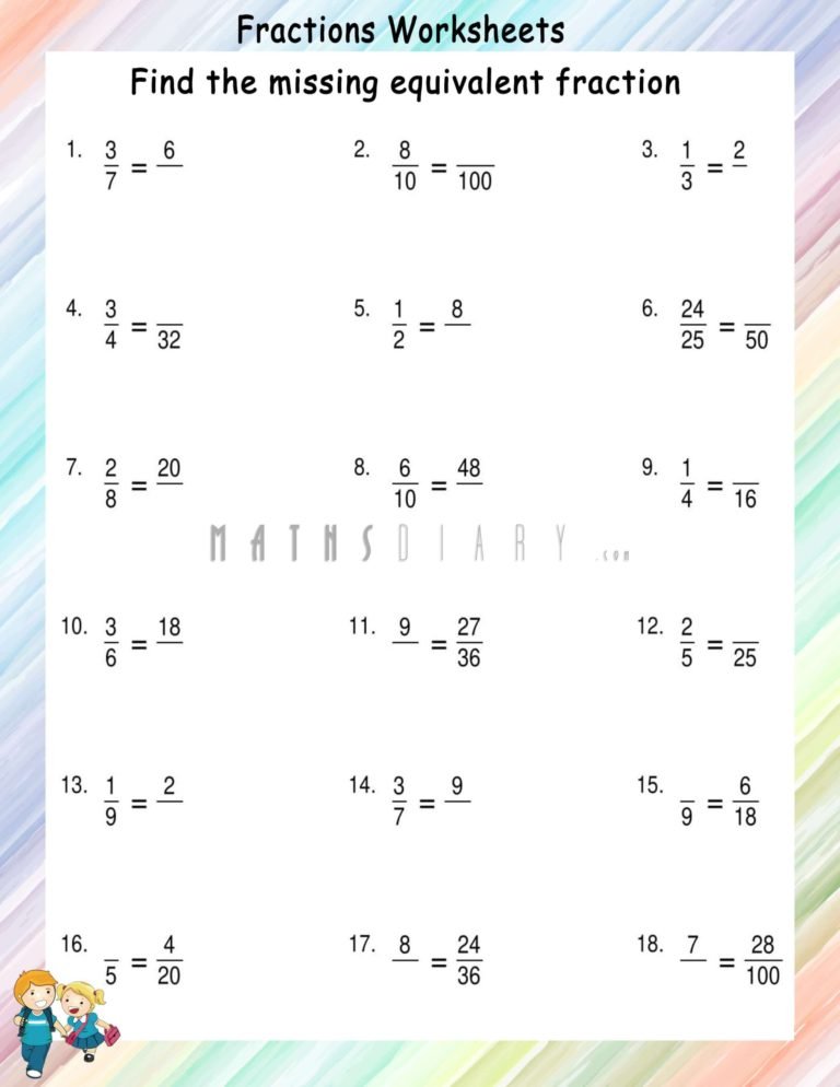 Finding missing equivalent fraction - Math Worksheets - MathsDiary.com