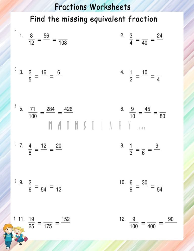 Finding Multiple Missing Equivalent fractions - Math Worksheets ...