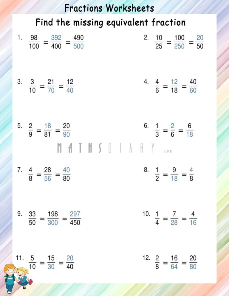 Finding Multiple Missing Equivalent fractions - Math Worksheets ...
