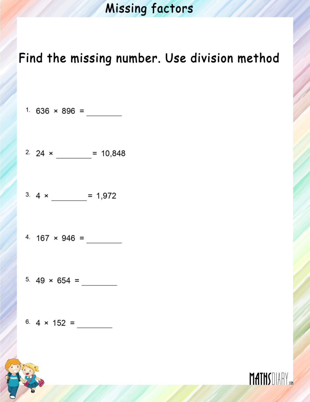 Find the missing number division and multiplication worksheets - Math ...