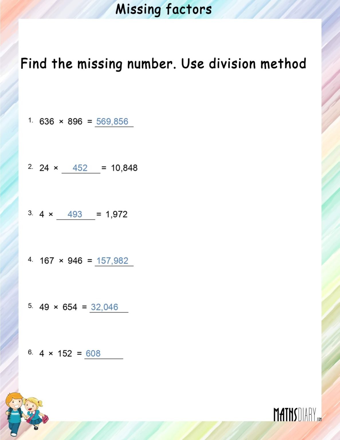 Find the missing number division and multiplication worksheets - Math ...