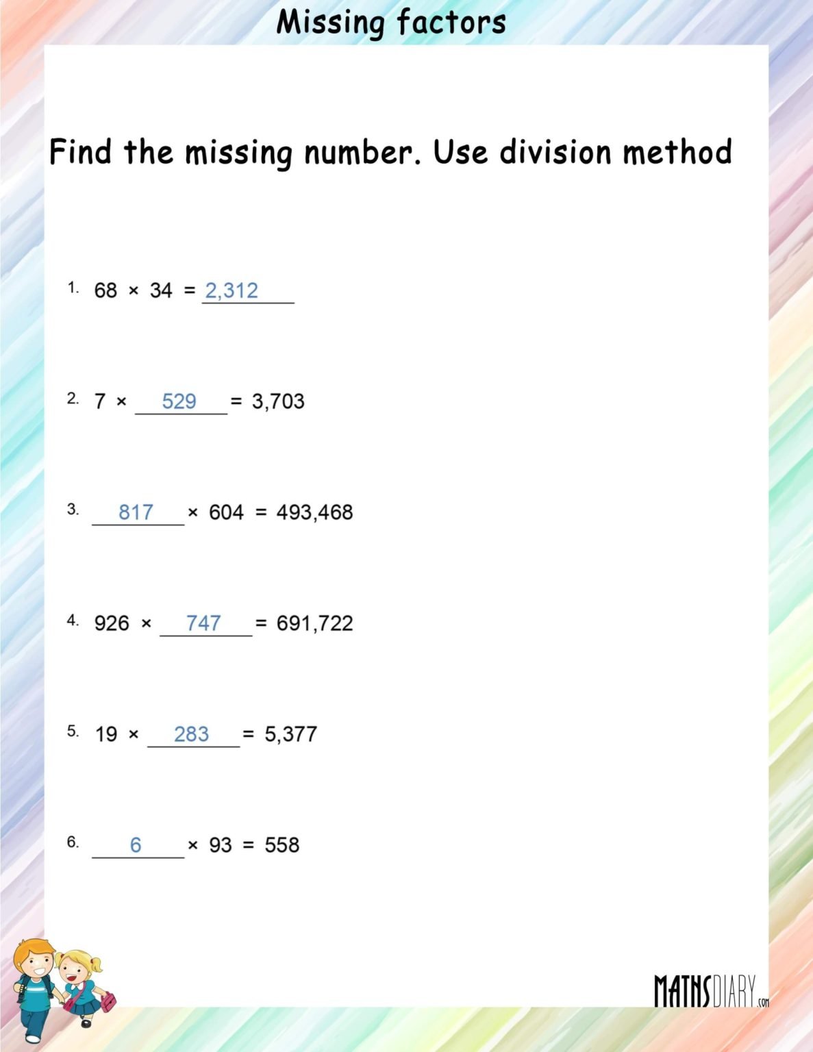 Find the missing number division and multiplication worksheets - Math ...