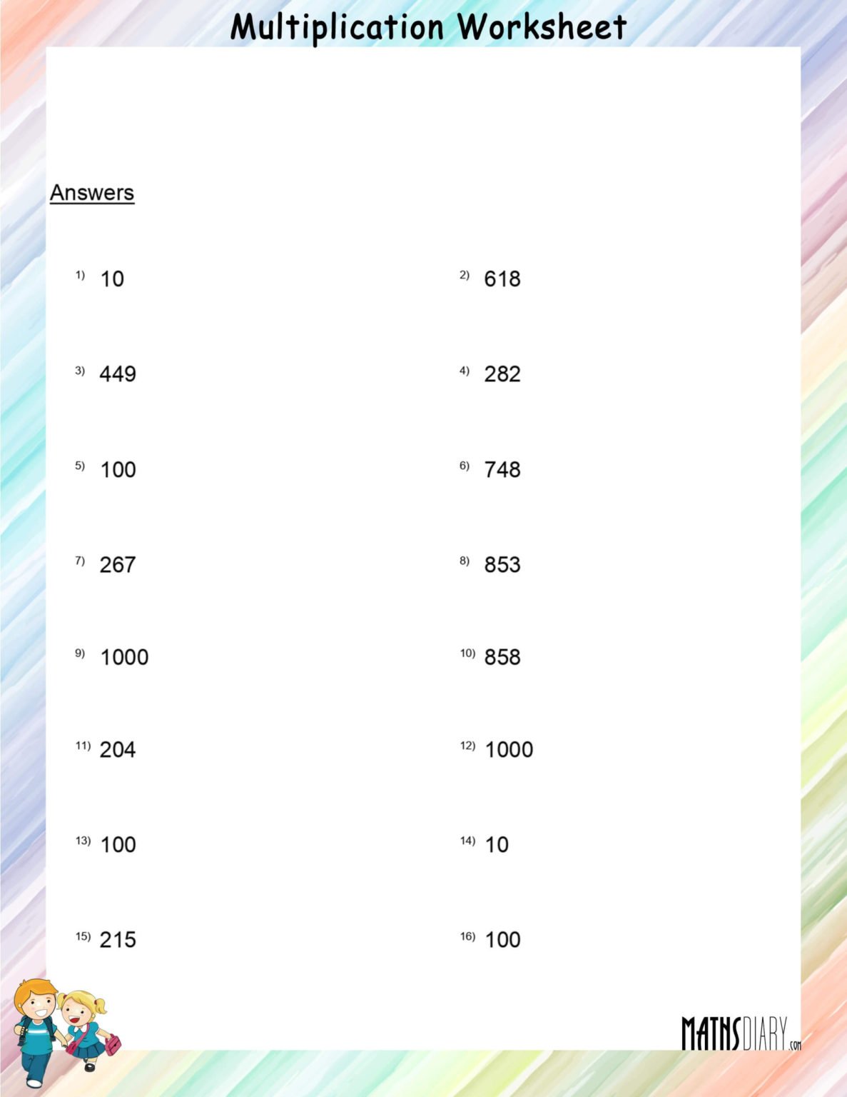 Find the missing number – multiplication worksheets - Math Worksheets ...