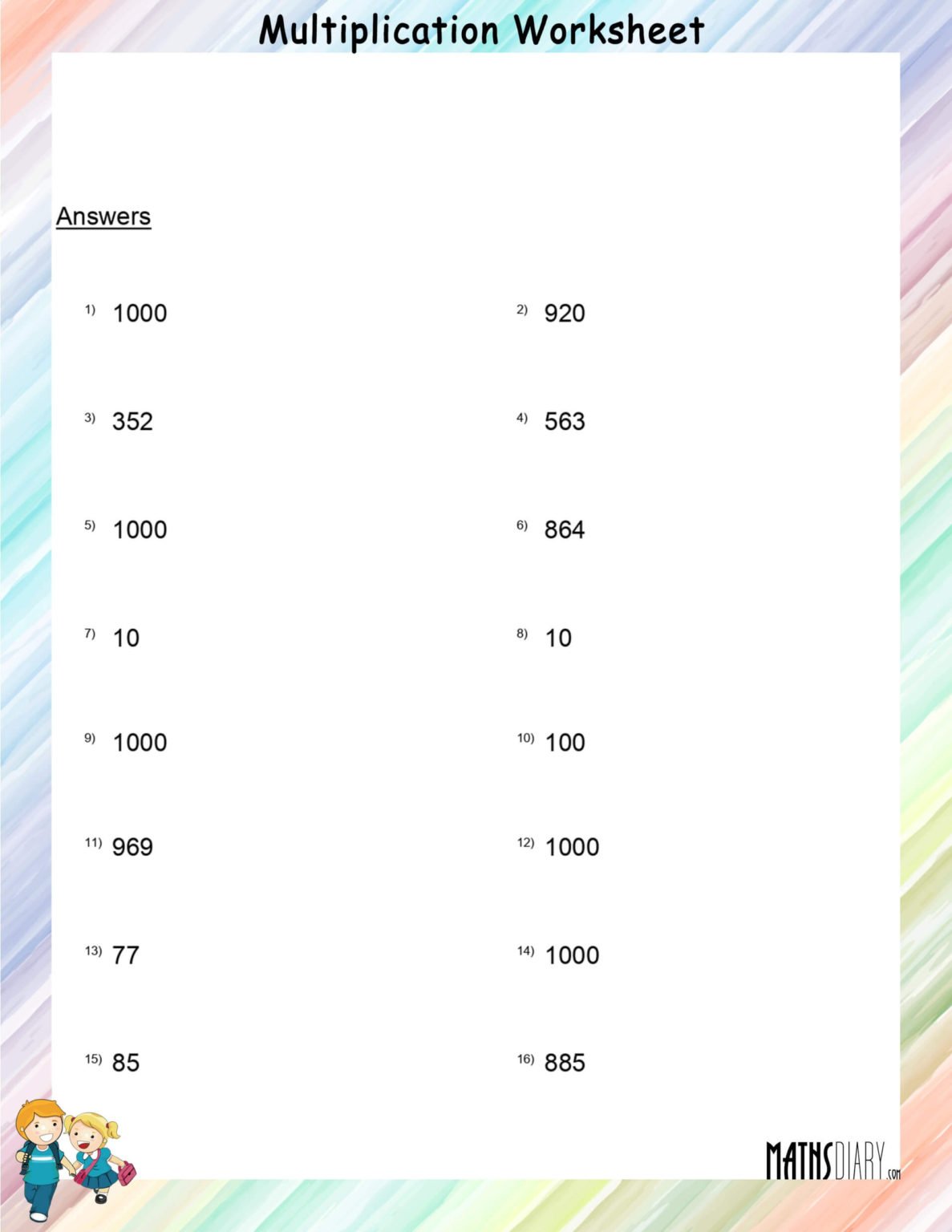 Find the missing number – multiplication worksheets - Math Worksheets ...