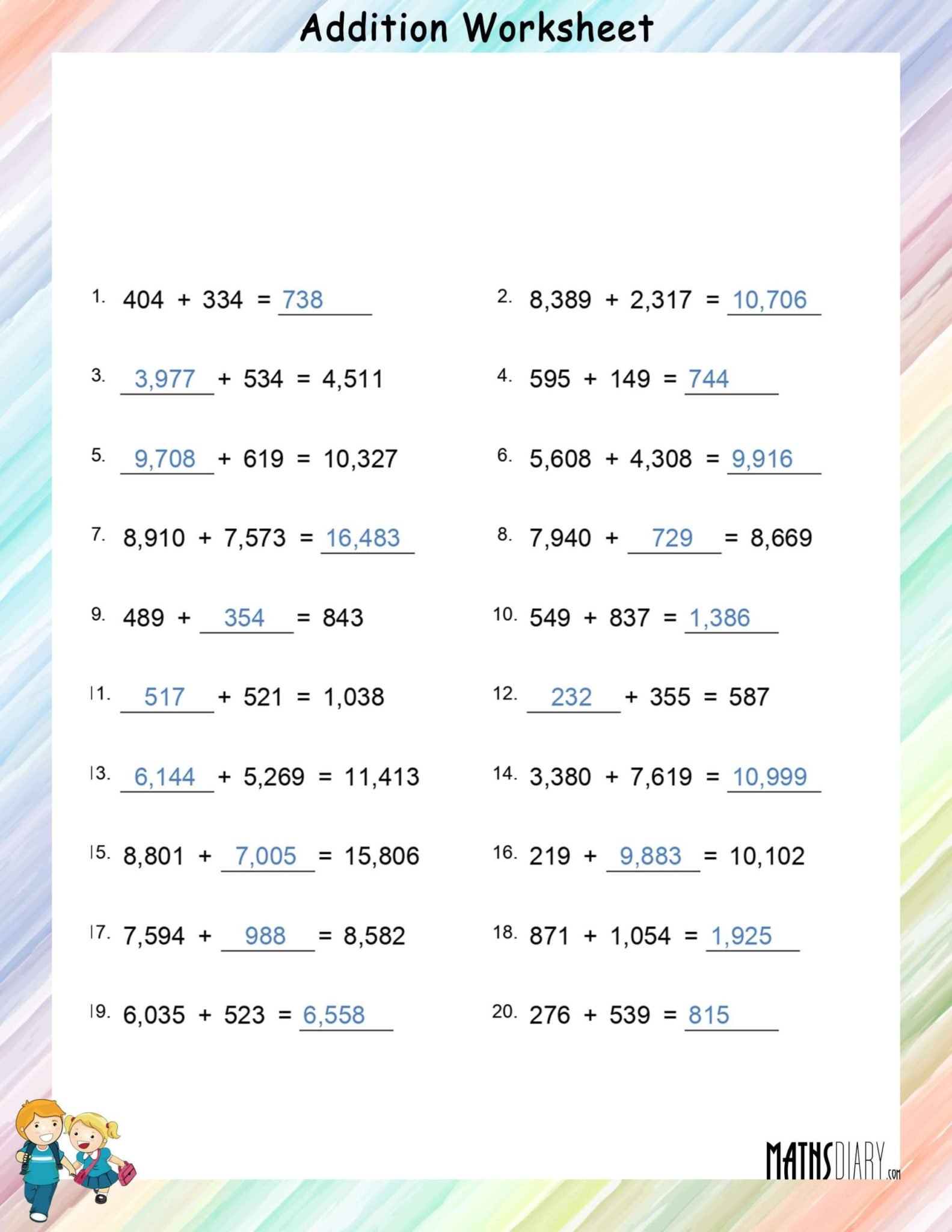 Find the missing number in addition worksheets - Math Worksheets ...