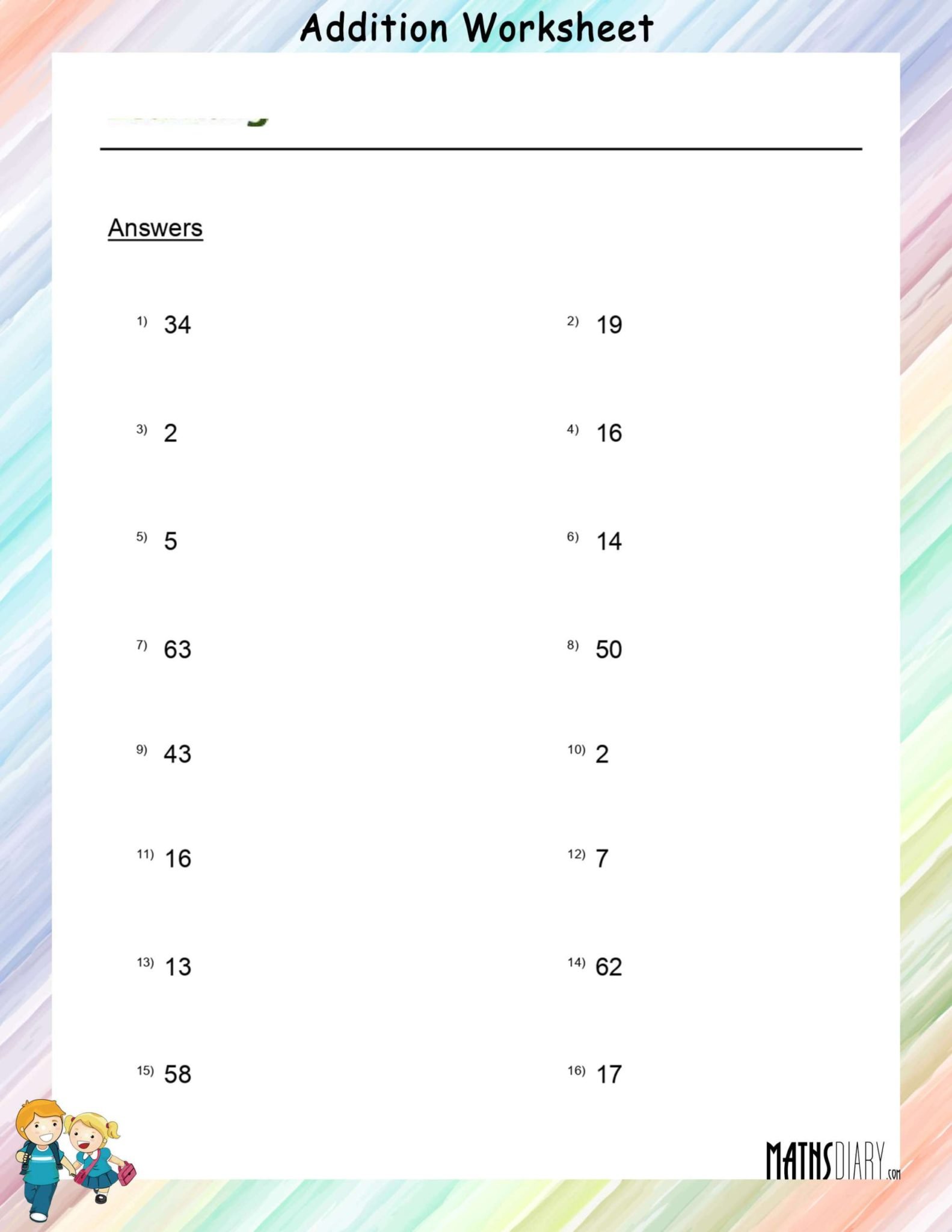 Find the missing number in addition worksheets - Math Worksheets ...