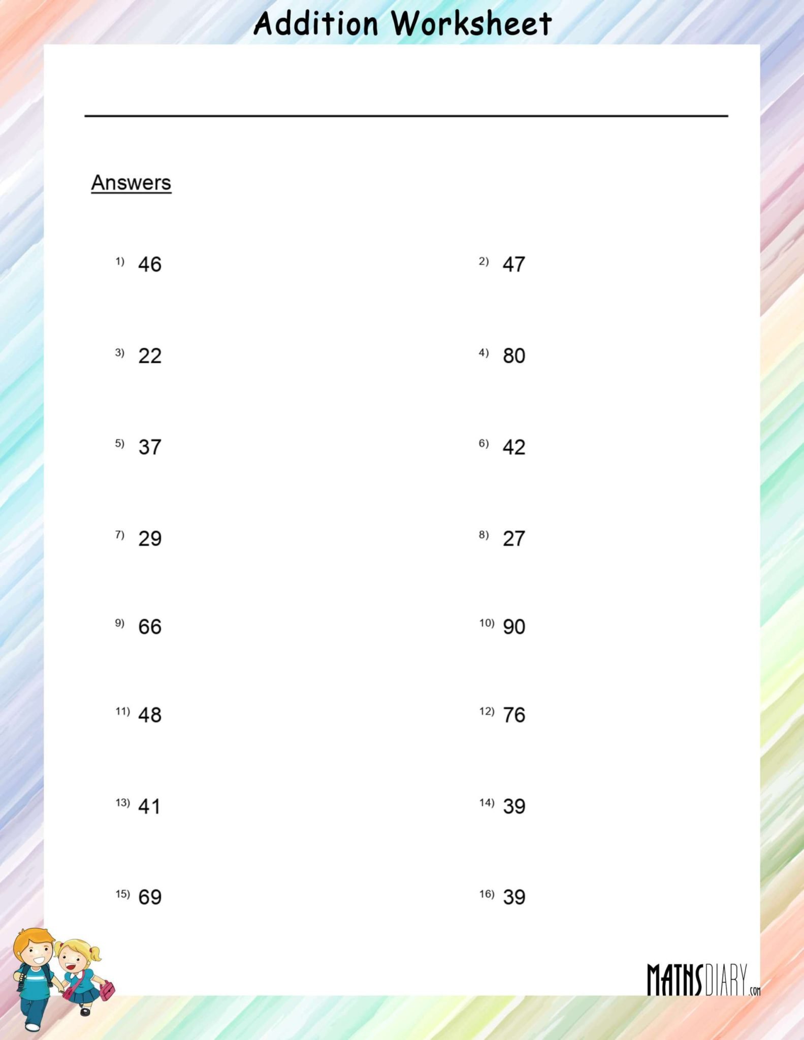 Find the missing number in addition worksheets - Math Worksheets ...