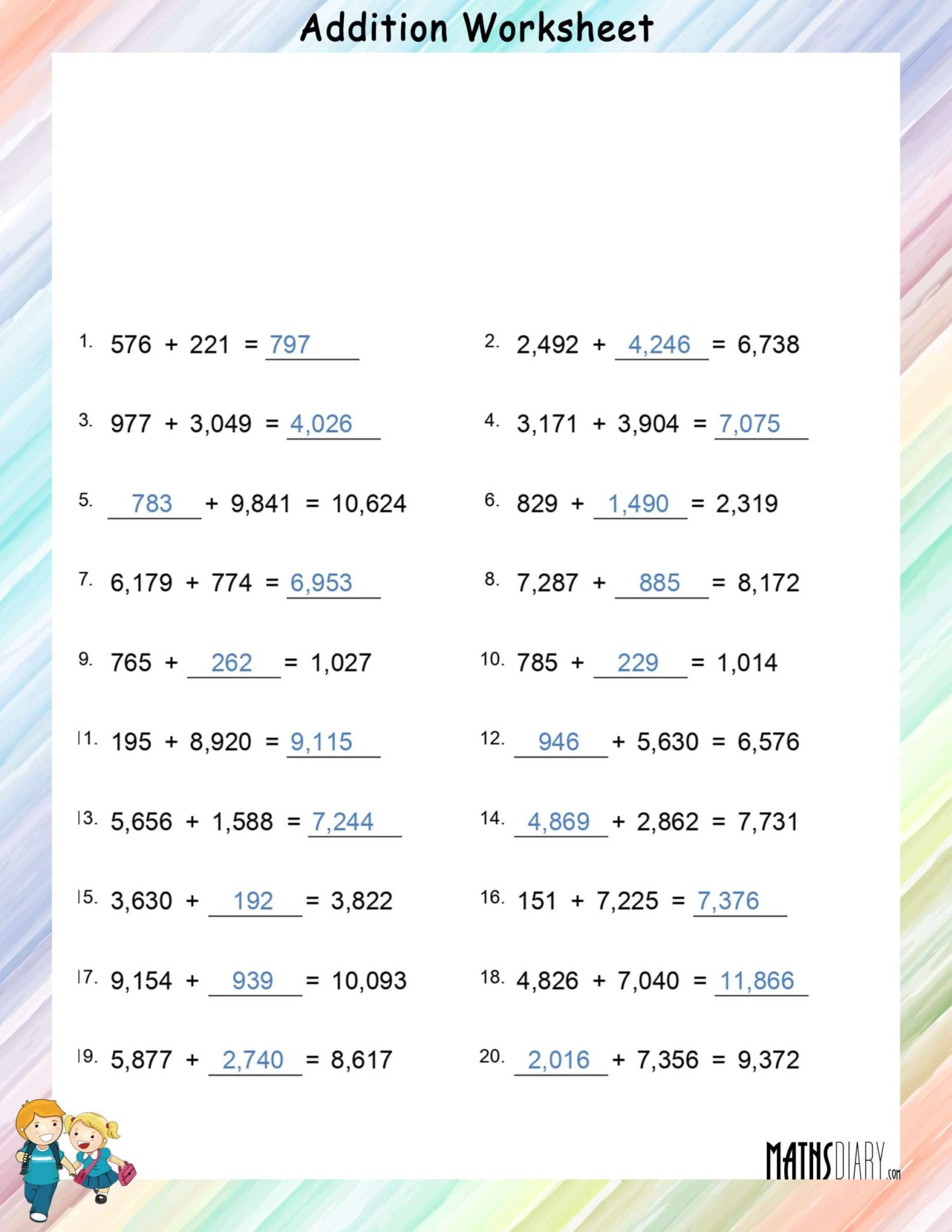 Find the missing number in addition worksheets - Math Worksheets ...