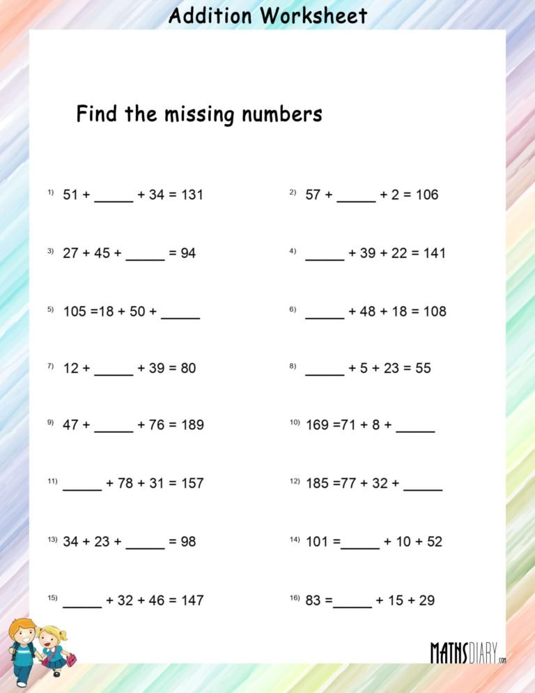 Find the missing number in addition worksheets - Math Worksheets ...