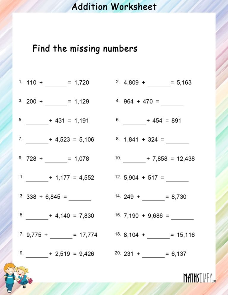 Find the missing number in addition worksheets - Math Worksheets ...