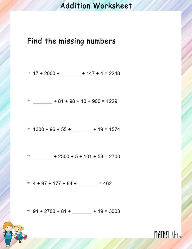 Find the missing number in addition worksheets - Math Worksheets ...