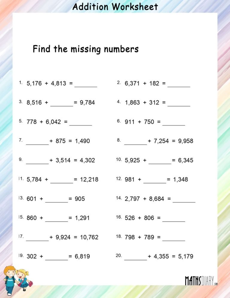 Find the missing number in addition worksheets - Math Worksheets ...