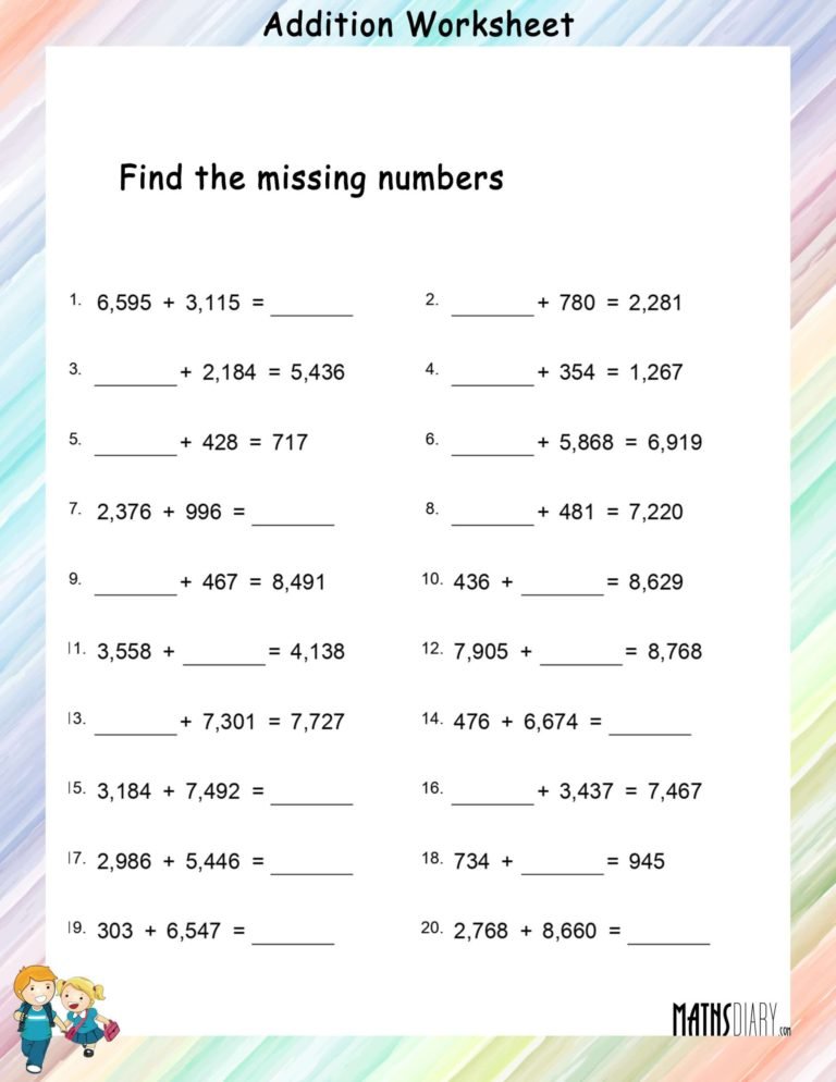 Find the missing number in addition worksheets - Math Worksheets ...