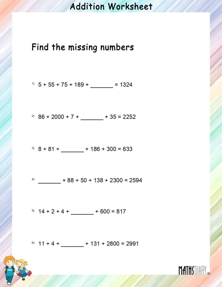 Find the missing number in addition worksheets - Math Worksheets ...
