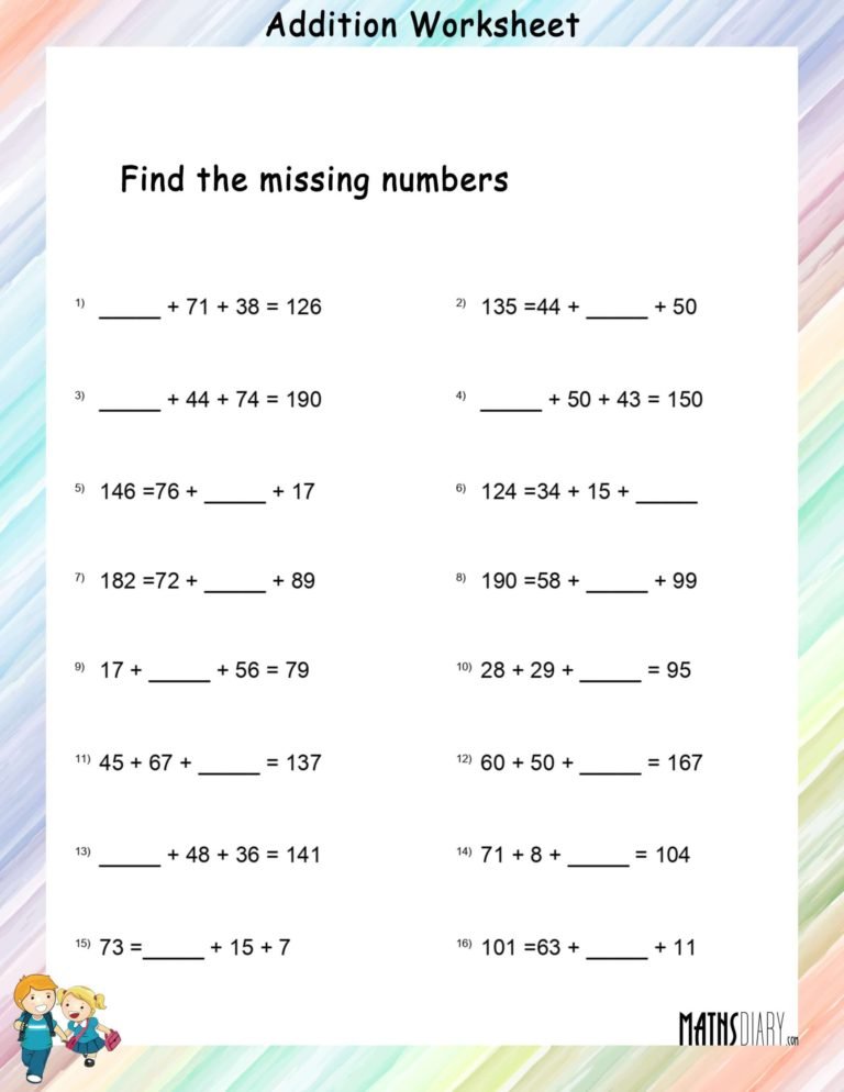 Find the missing number in addition worksheets - Math Worksheets ...