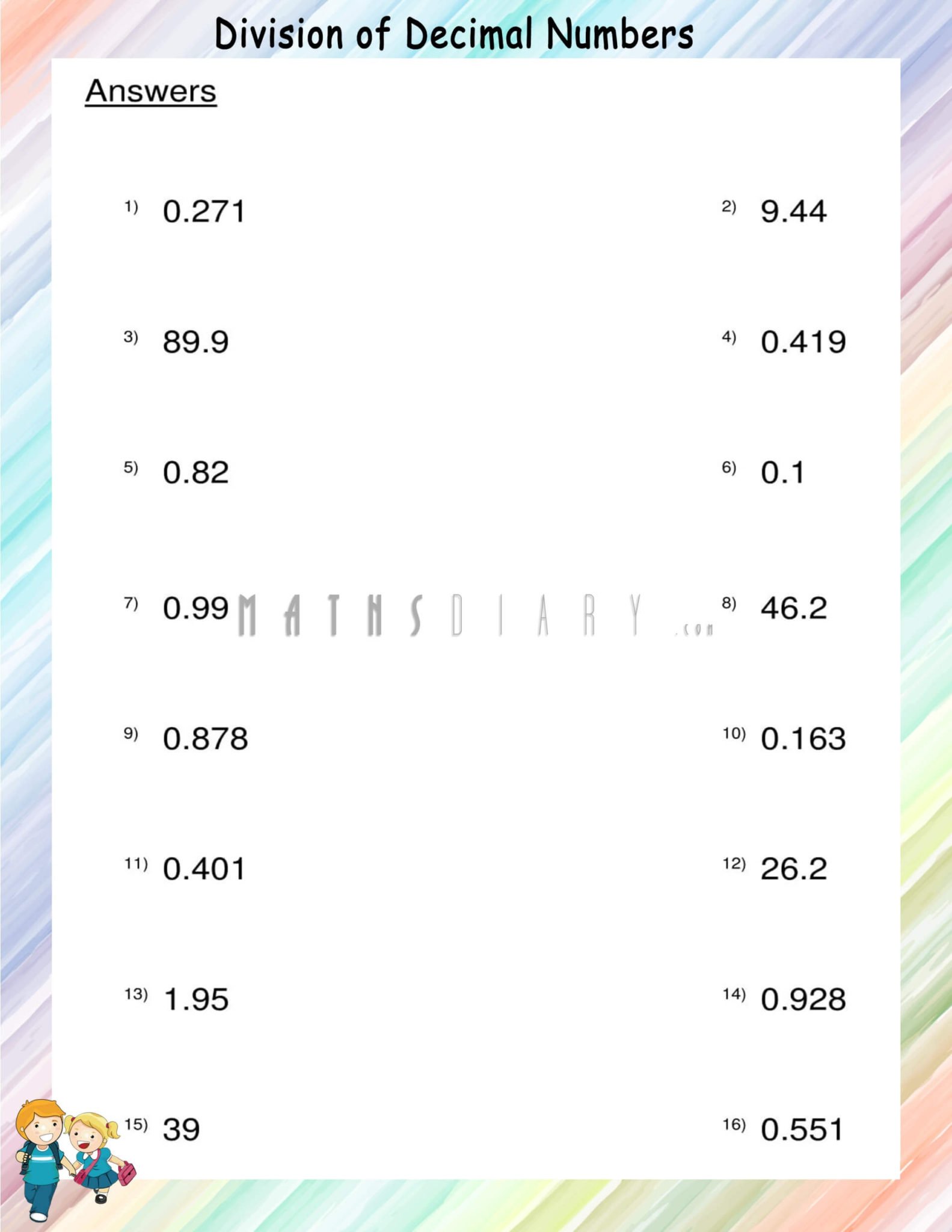 Find the missing number in division of decimals - Math Worksheets ...