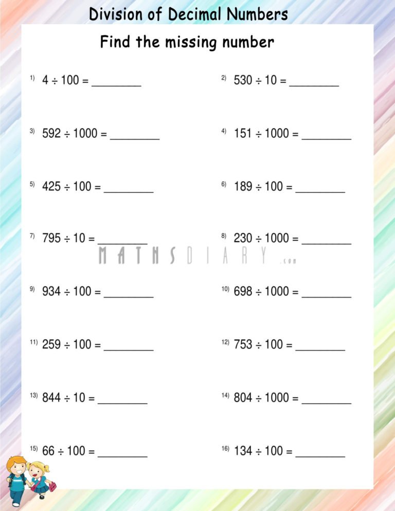 Find the missing number in division of decimals - Math Worksheets ...