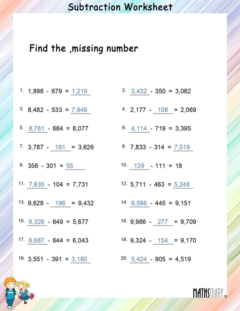 Find the missing number subtraction worksheets - Math Worksheets ...