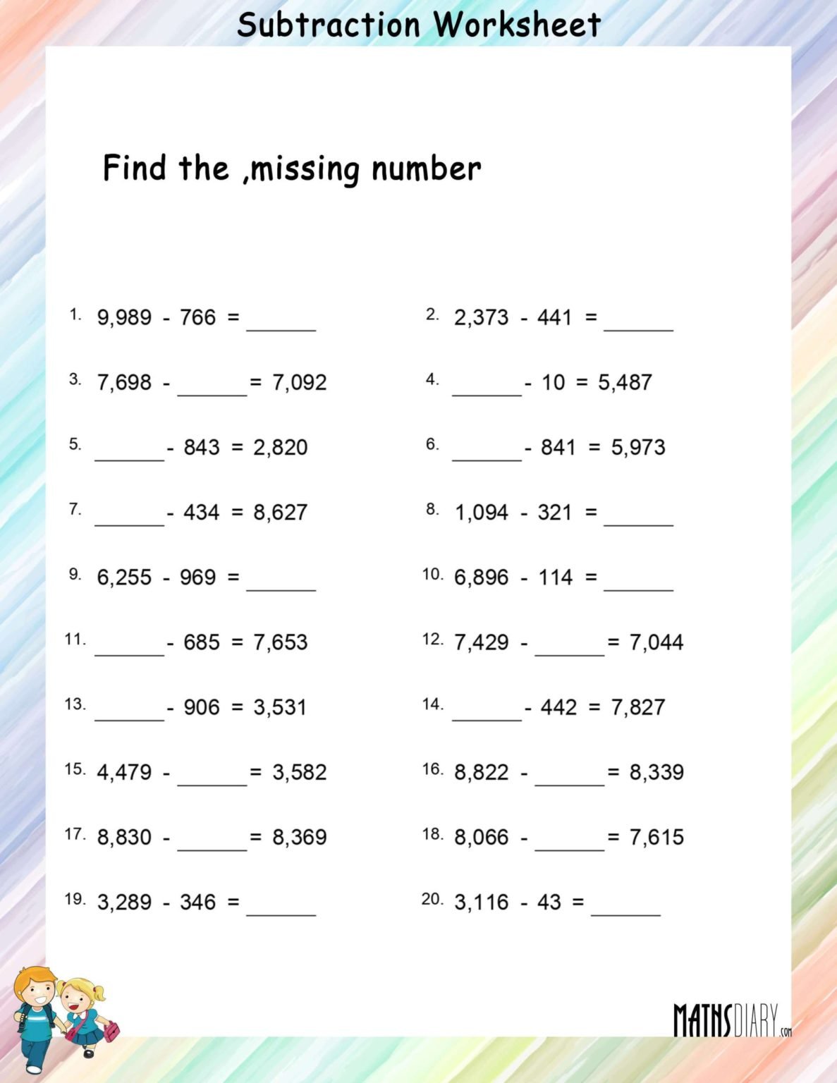 Find the missing number subtraction worksheets - Math Worksheets ...