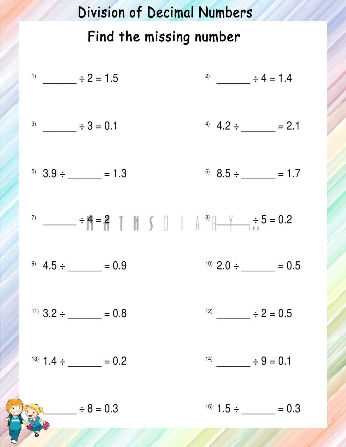 Find the missing number in division of decimal numbers - Math ...