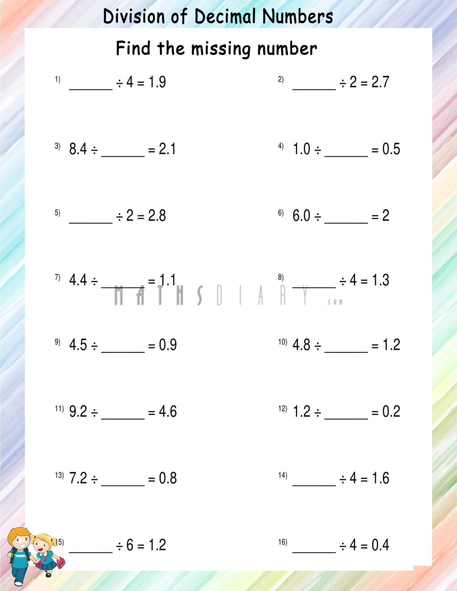 Find the missing number in division of decimal numbers - Math ...