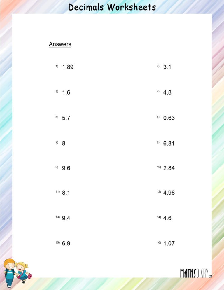 Find the missing number in subtracting decimals - Math Worksheets ...
