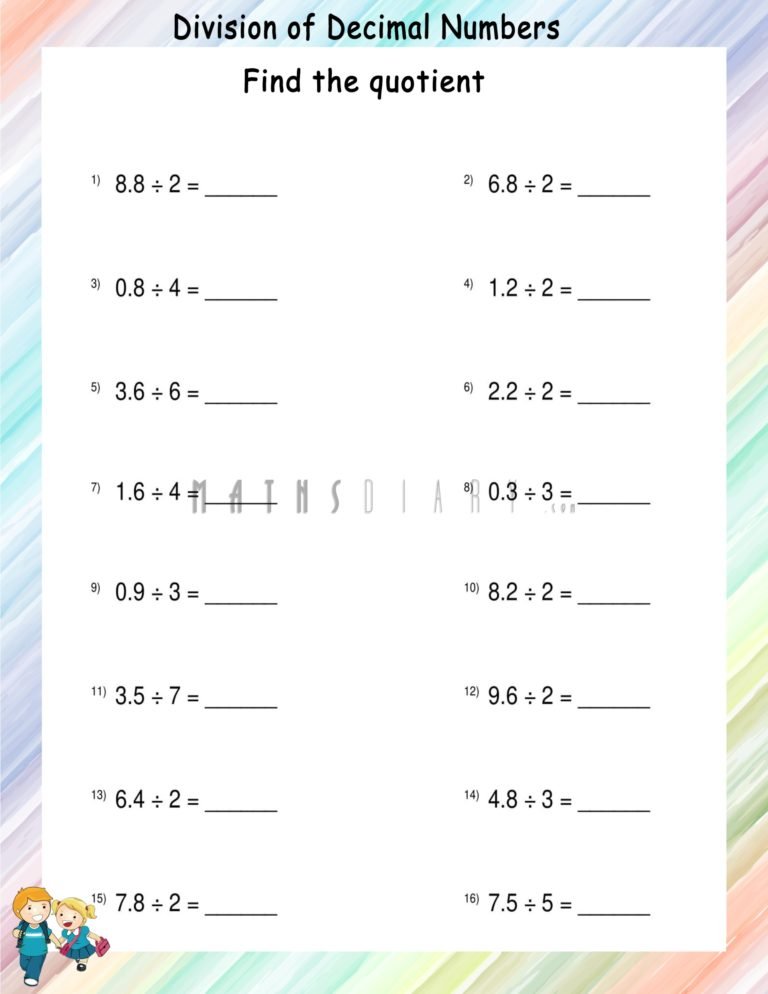 Find the missing quotient worksheets - Math Worksheets - MathsDiary.com
