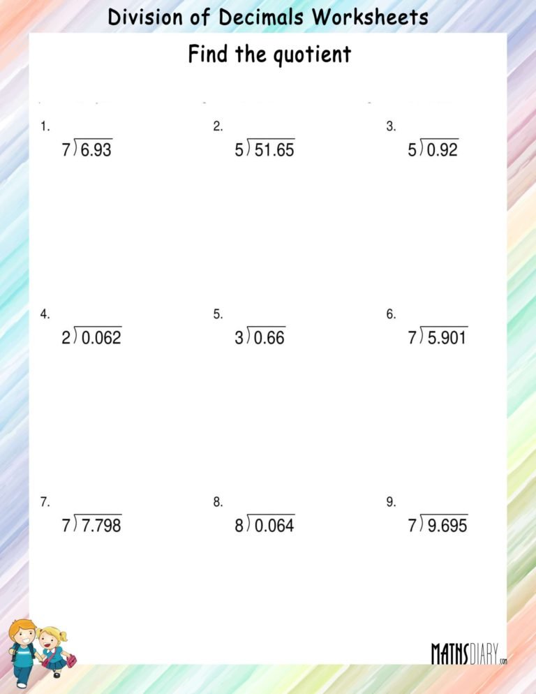 Multiplication and Division of Decimals Math Worksheets