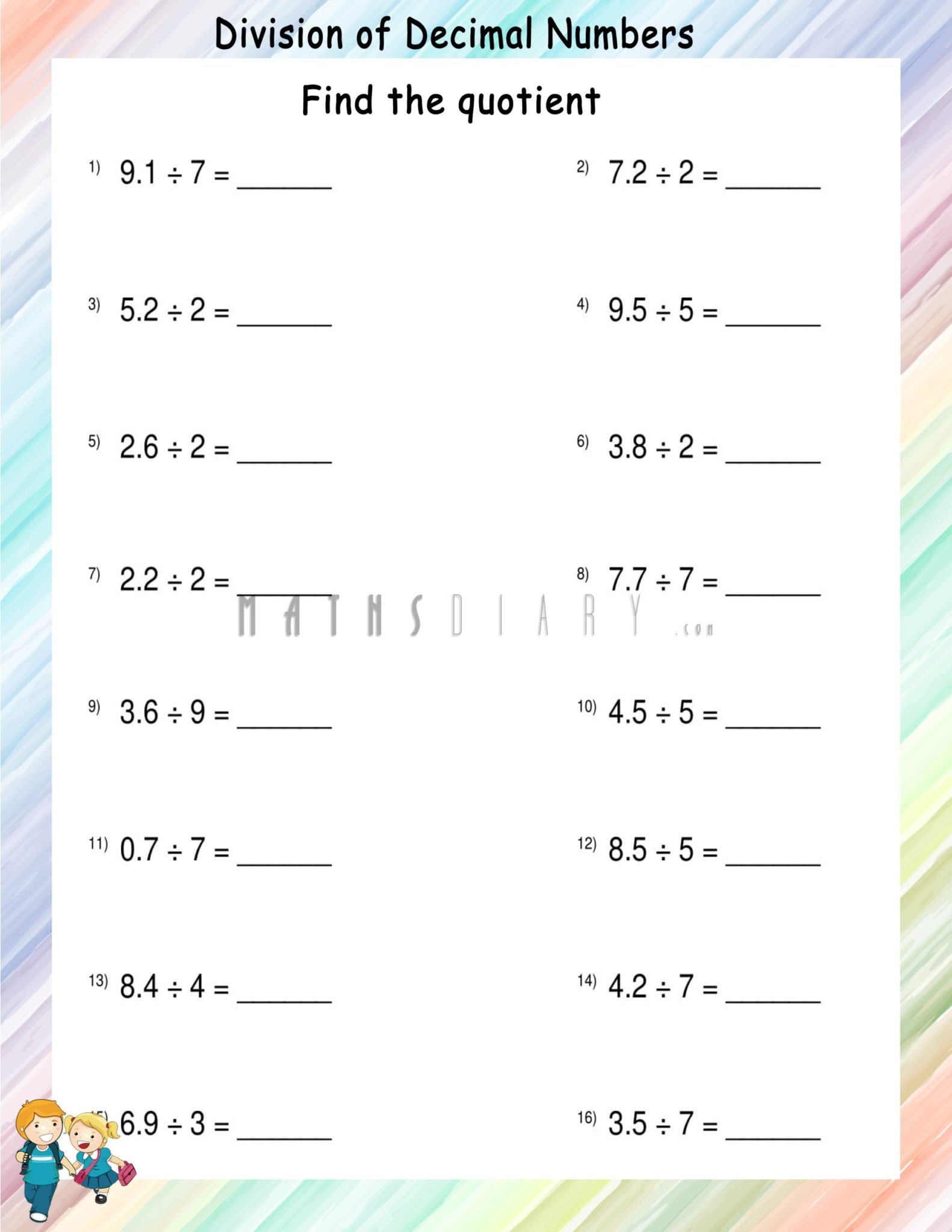 Find the missing quotient worksheets - Math Worksheets - MathsDiary.com