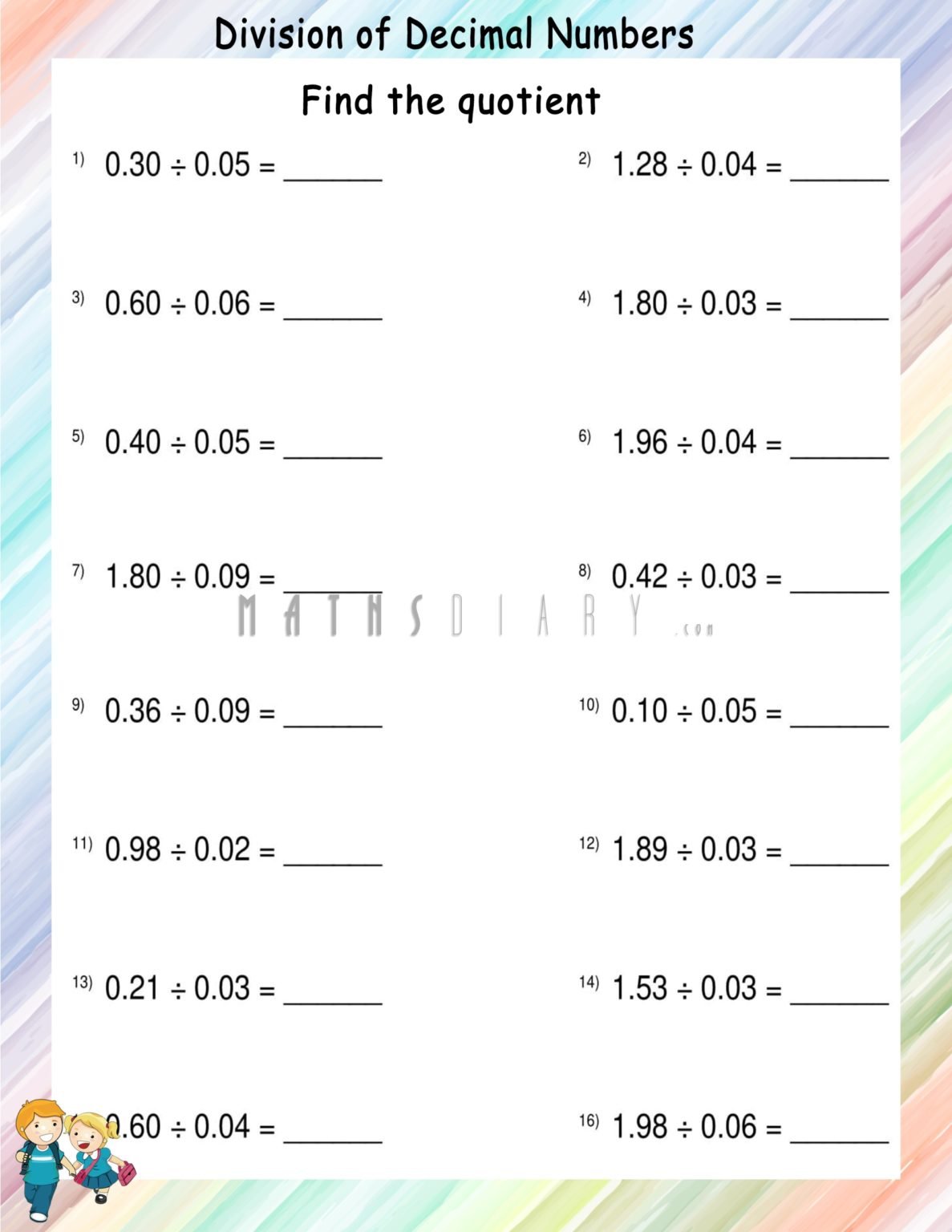 Find the missing quotient worksheets - Math Worksheets - MathsDiary.com