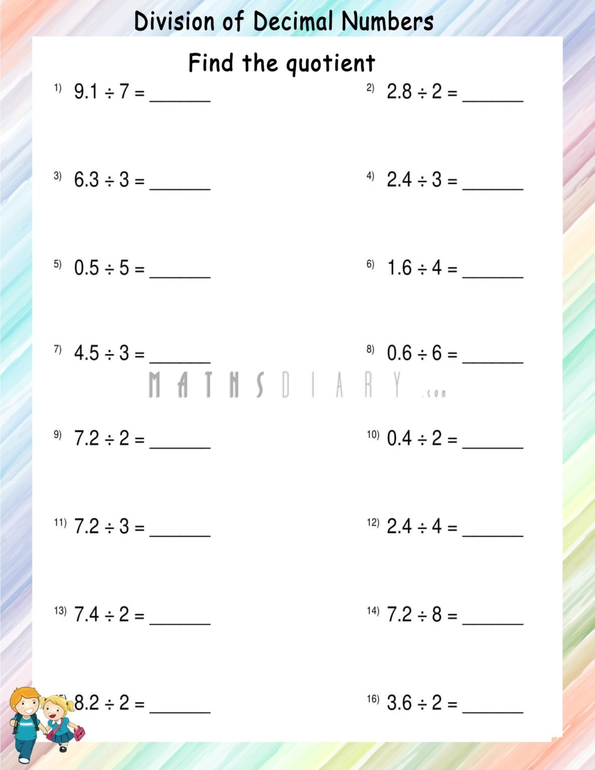 Find the missing quotient worksheets - Math Worksheets - MathsDiary.com