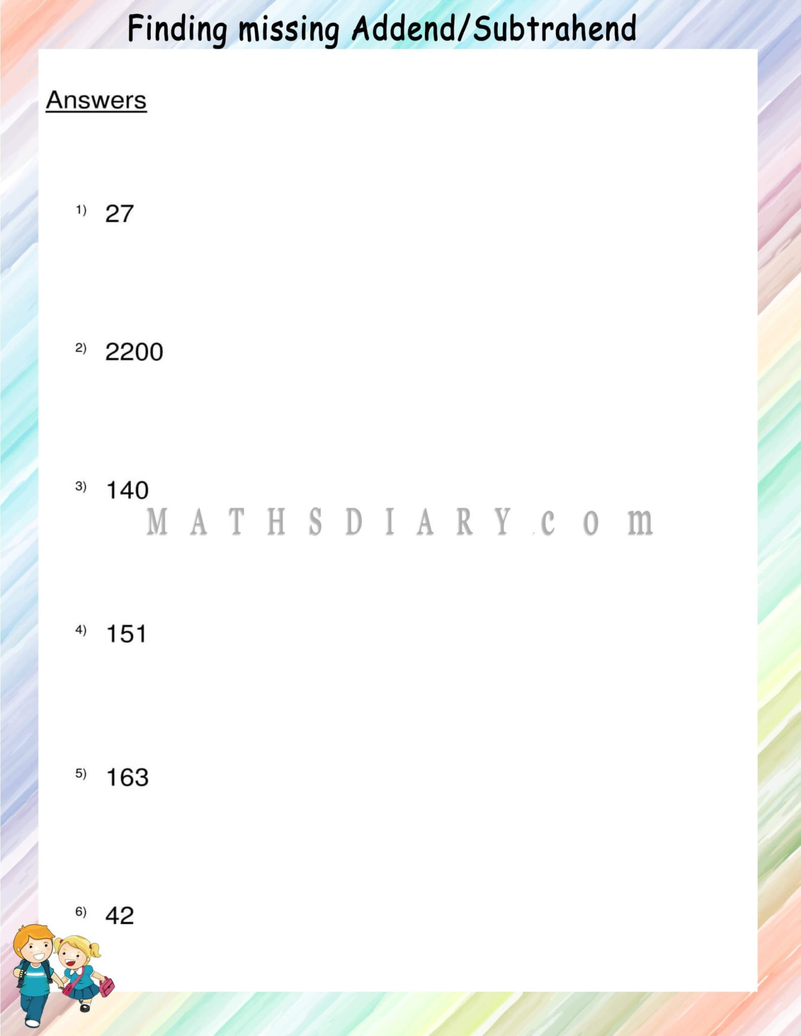 Addends and subtrahends Math Worksheets