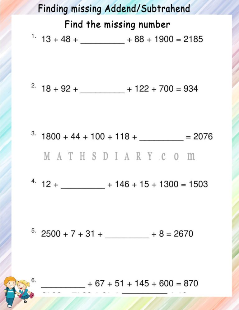 Addends and subtrahends Math Worksheets